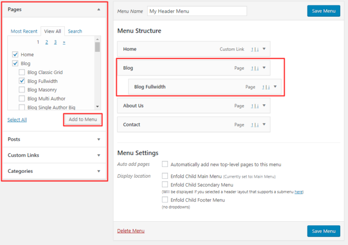 Menu – Enfold Documentation